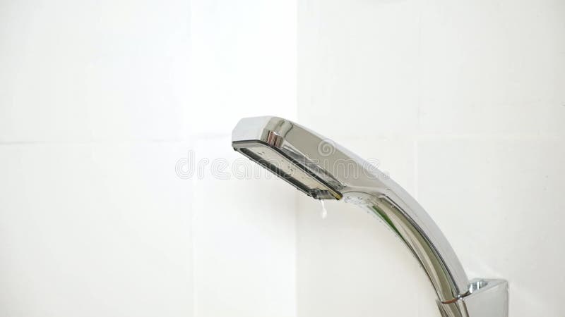 Fresh Shower with Water Drops Splashing. Water Running from Shower Head ...