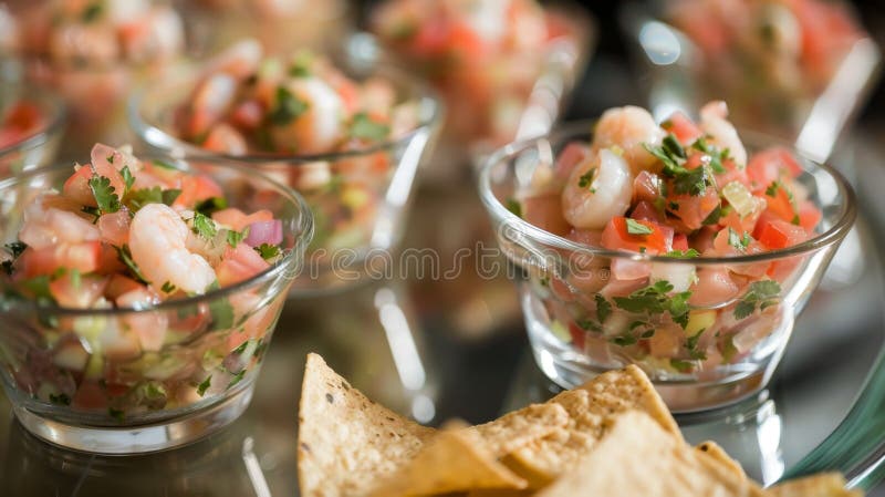 Fresh Shrimp Ceviche in Glass Cups with Crispy Tortilla Chips Stock ...