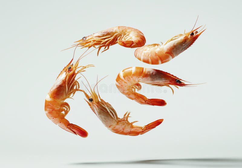 Fresh Shrimp Floating in Air Isolated on White Background Stock Photo ...