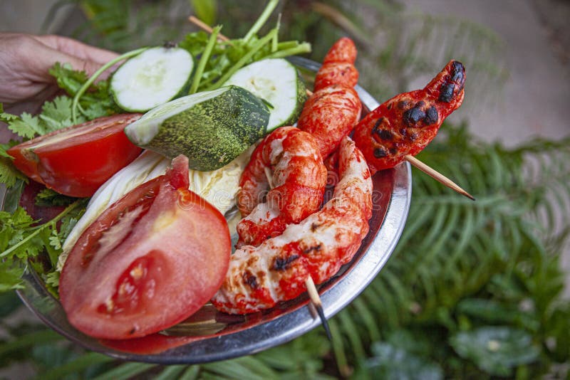 Fresh Shrimp Satay with Vegetables Stock Image - Image of food ...