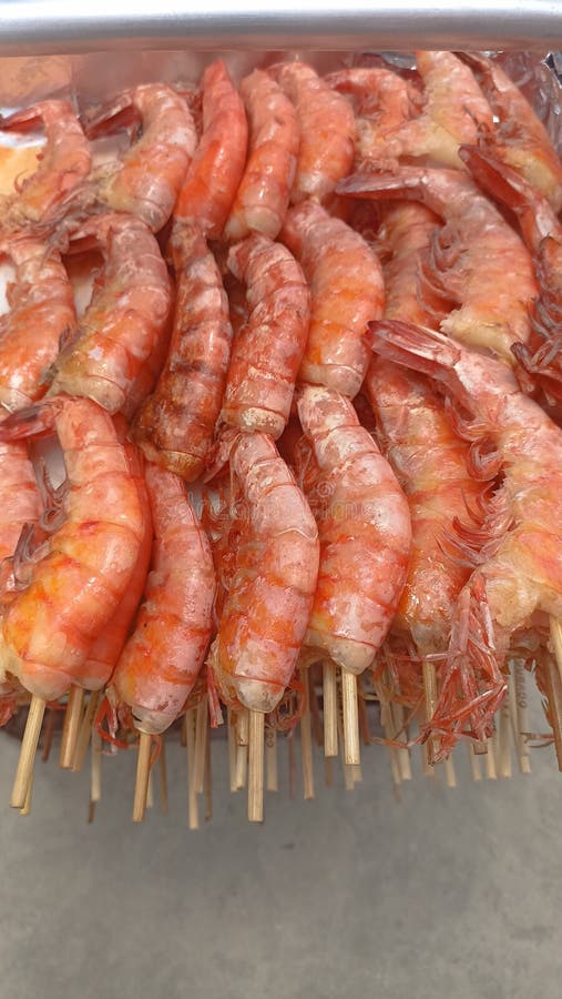 Fresh Shrimp Served on a Stick on Beaches. Stock Image - Image of stick ...