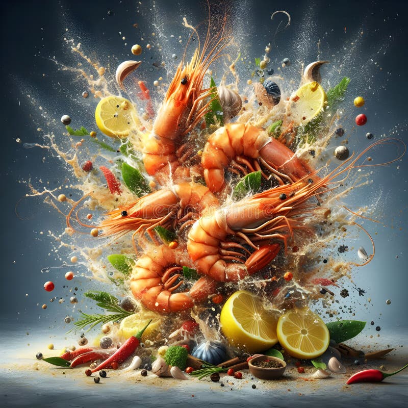 Fresh Shrimps Exploding with Spices, Herbs and Lemon Creating a ...