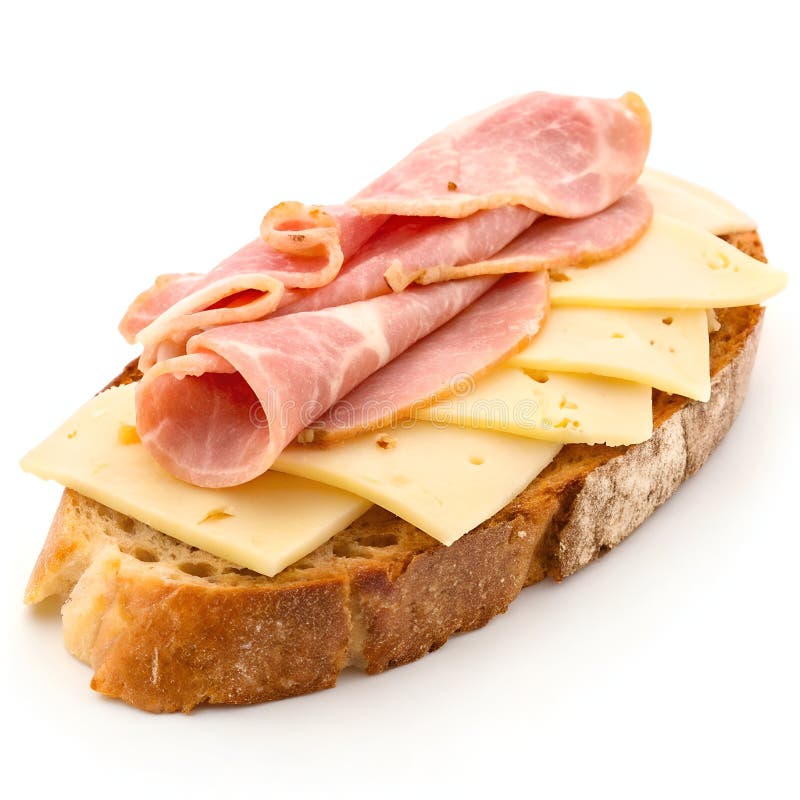 Fresh Slice of Bread with Ham and Cheese Isolated on White Background ...