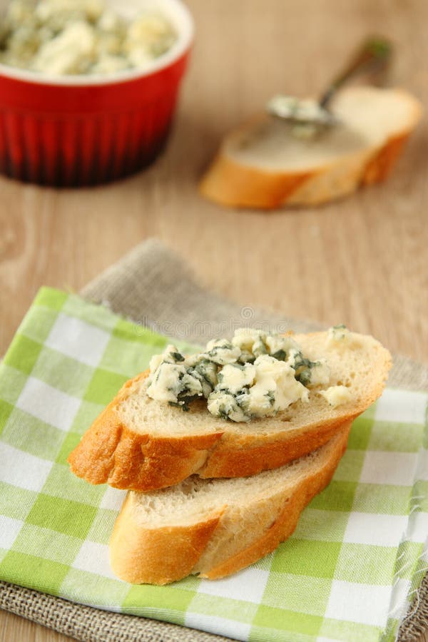 Fresh Sliced Bread with Blue Cheese Stock Photo - Image of green ...