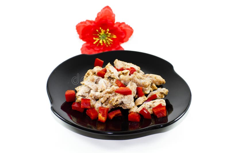 Fresh Sliced Chicken Meat with Red Capsicum Cubes Stock Photo - Image ...