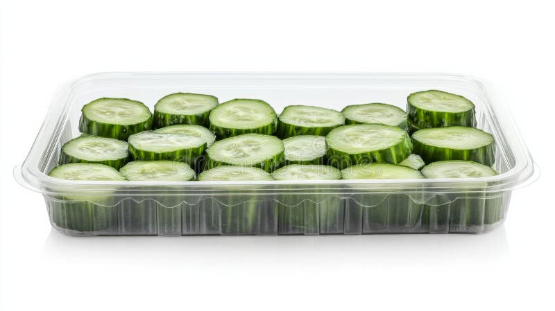 Fresh Sliced Cucumbers in Plastic Container Isolated on White Stock ...