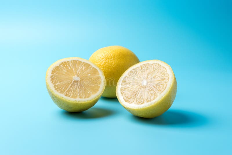Fresh Sliced Lemon on Blue Background. Minimal Food Concept Stock Photo ...
