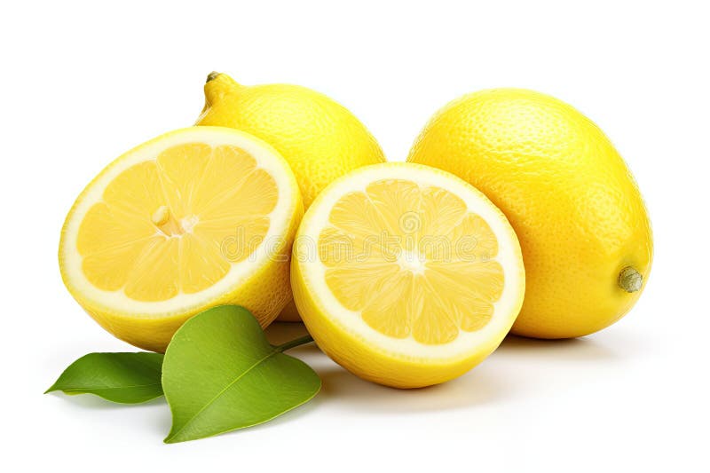 Fresh Lemons Whole and Cut in Half, Isolated on a White Background ...