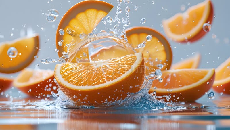 Fresh Sliced Orange with Dynamic Water Splash Effect Stock Image ...