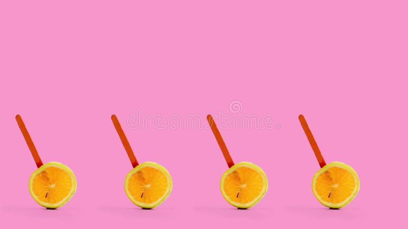 Sliced Orange Fruit on a Stick Rotating, Pink Background Stock Footage ...