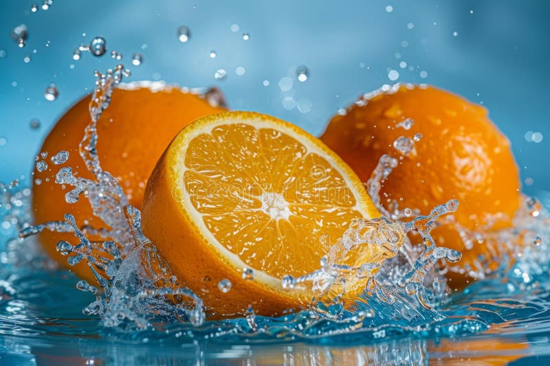 Fresh Sliced Oranges Making Splash in Water Stock Image - Image of drop ...