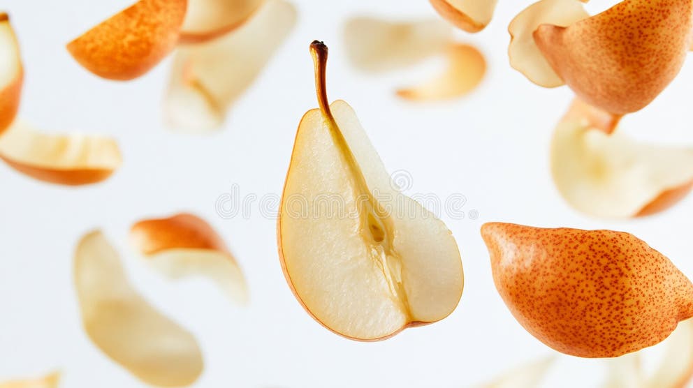 Fresh Sliced Pear Pieces Floating in Air Isolated on White Background ...