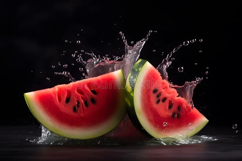 Sliced Watermelon Splashed in Water, Generative AI Stock Illustration ... Sliced Watermelon Splashed in Water, Generative AI Stock Illustration ...