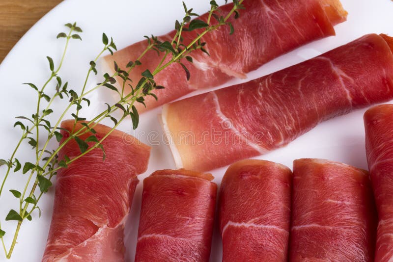 Fresh Slices of Jamon on a Plate Stock Photo - Image of jamon, serving ...