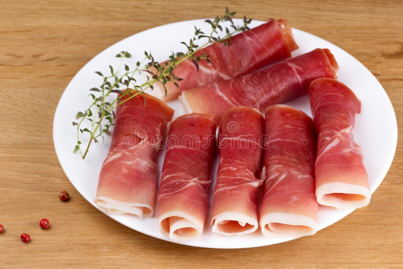 Fresh Slices of Jamon on a Plate Stock Image - Image of protein, sliced ...