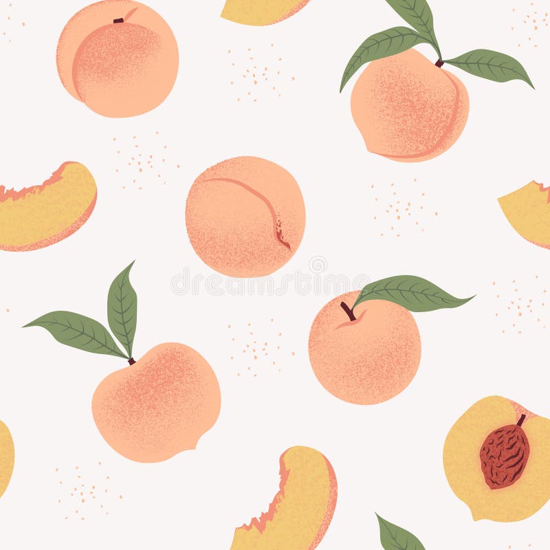 Fresh Slices Peach Fruits Seamless Pattern. Vector Illustration in ... Fresh Slices Peach Fruits Seamless Pattern. Vector Illustration in ...