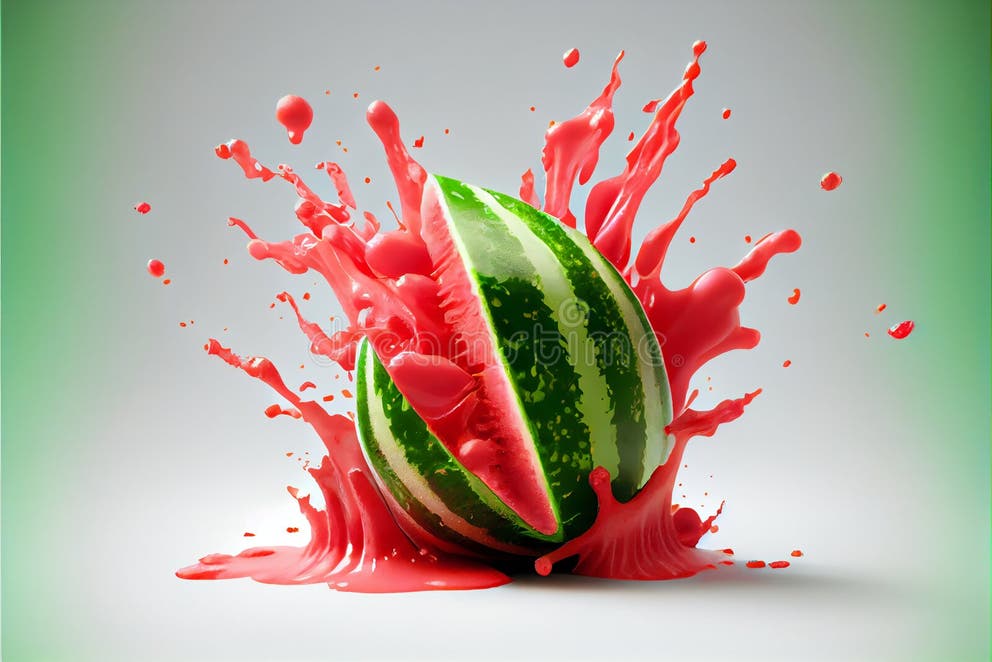 Fresh Slices of Watermelon with Exploding Juice Splashing AI Generative Stock Photo - Image of ...