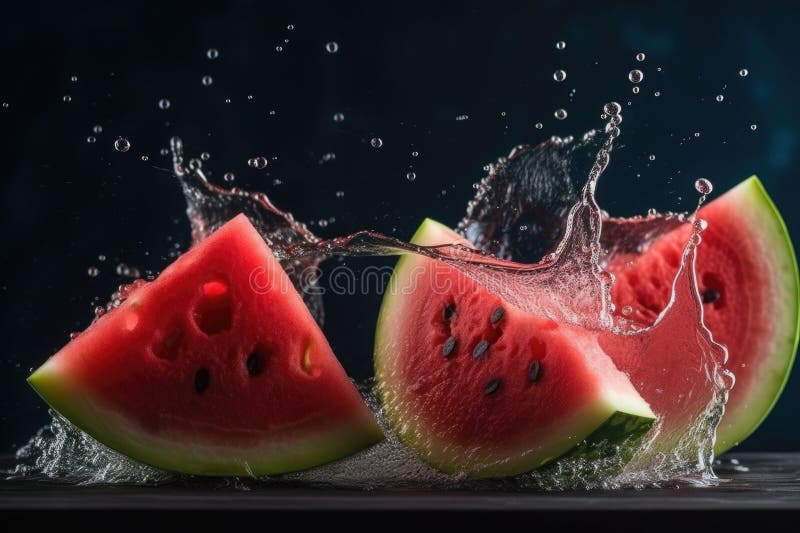 Fresh Slices of Watermelon Flying Splashing Juice Generative AI Stock ... Fresh Slices of Watermelon Flying Splashing Juice Generative AI Stock ...