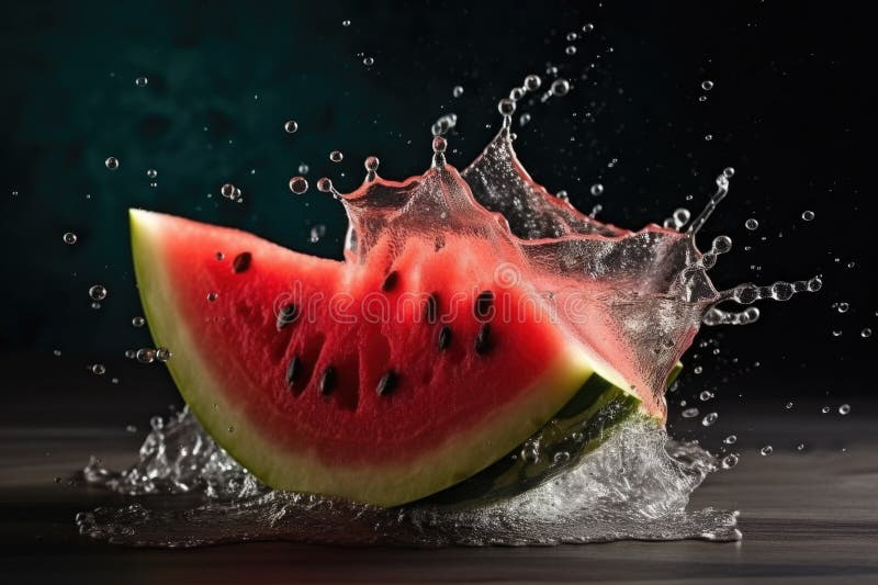 Fresh Slices of Watermelon Flying Splashing Juice Generative AI Stock ... Fresh Slices of Watermelon Flying Splashing Juice Generative AI Stock ...