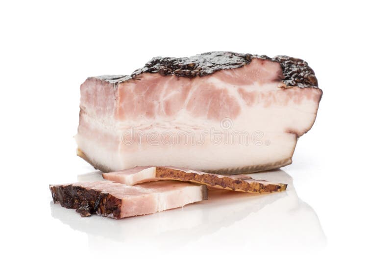 Fresh Smoked English Bacon Isolated on White Stock Photo - Image of ...
