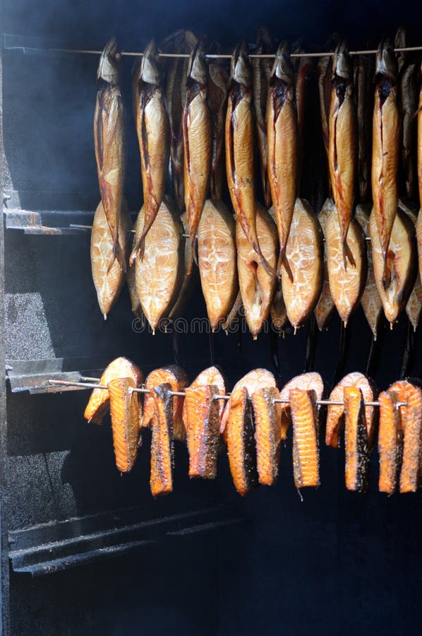 Fresh Smoked Fish in Smoker Stock Photo - Image of smoke, food: 96419850