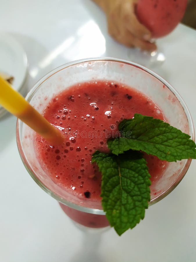 Fresh Smoothie with Mint, Raspberry and Different Fruits Stock Photo ...