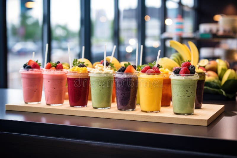 Fresh Smoothies Displayed at a Fitness Centre Cafe Stock Image - Image ...