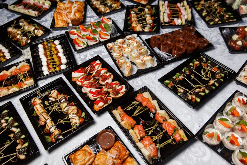 Fresh Snacks at Buffet Table Stock Image - Image of lunch, fish: 92451629