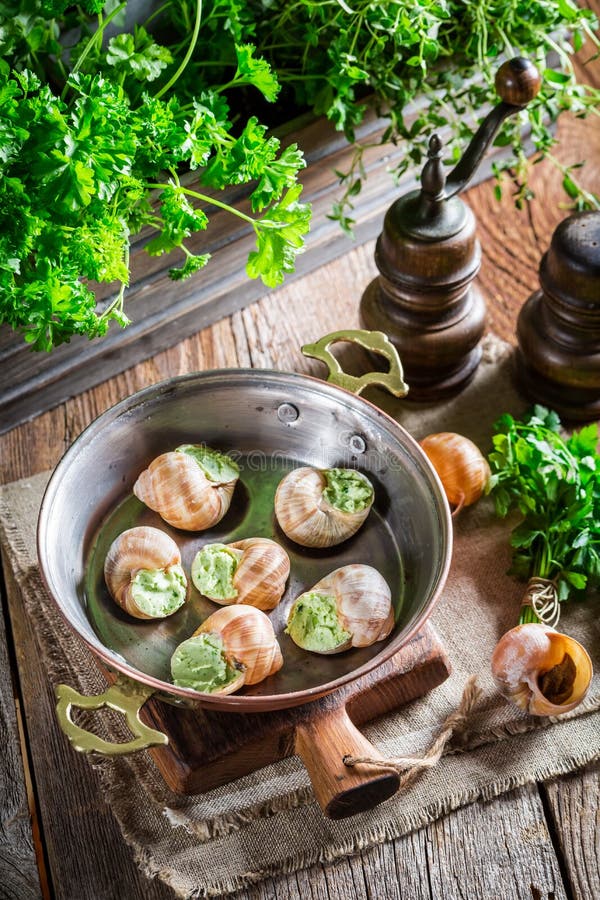 Fresh Snails with Garlic Butter and Hebrs Stock Image - Image of ...