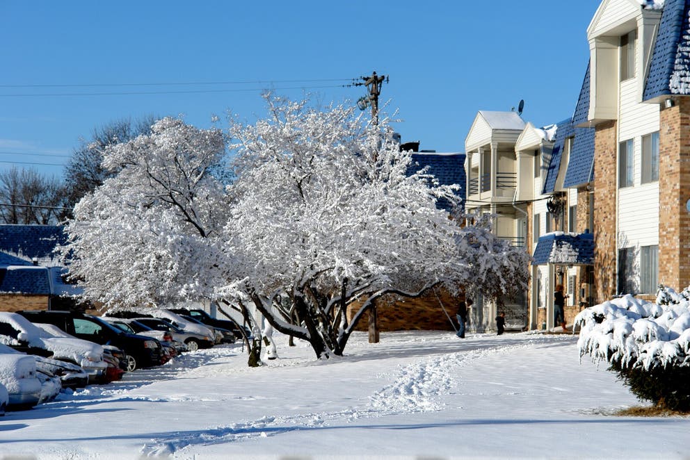Fresh Snow at the Apartments Stock Photo - Image of doorway, door: 1753864