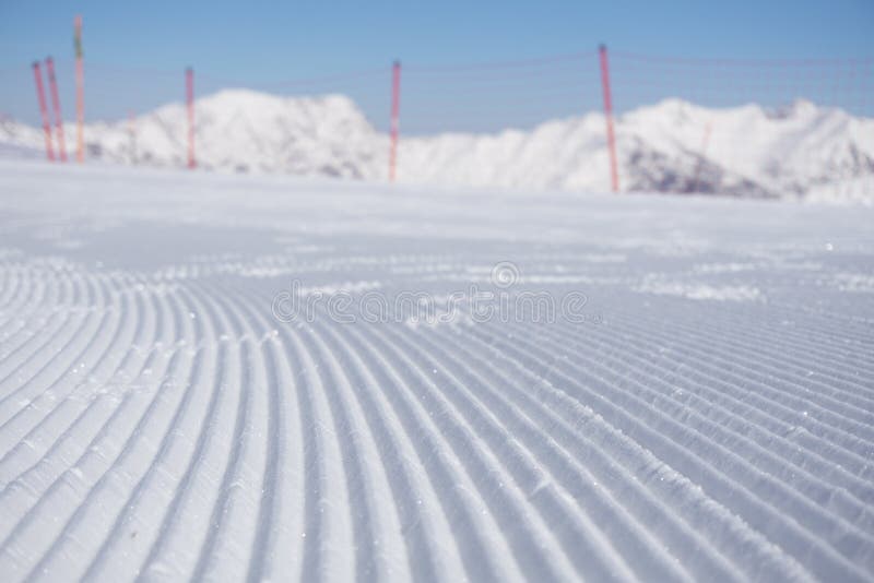 Fresh Snow Groomer Tracks on a Ski Piste Stock Image - Image of freedom ...