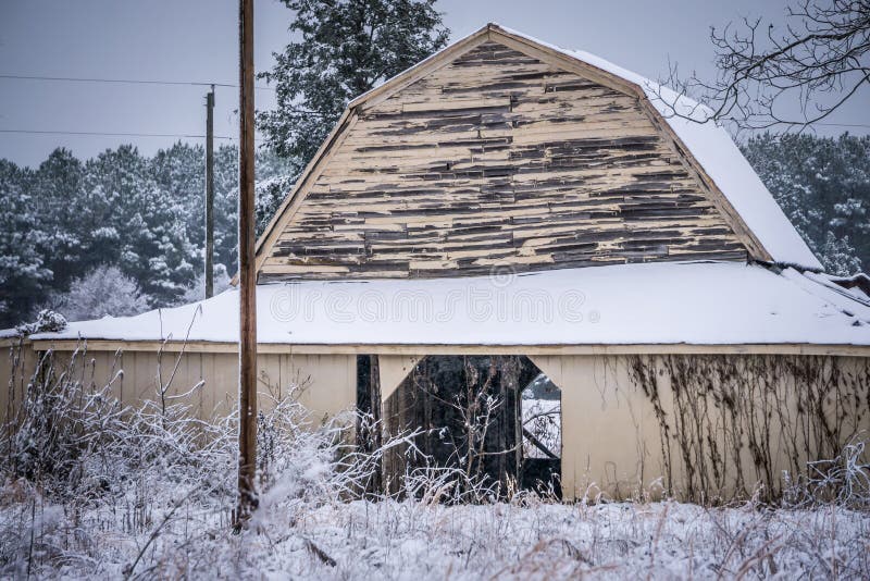 Fresh Snow Sits on the Ground Around an Old Barn Stock Image - Image of ...