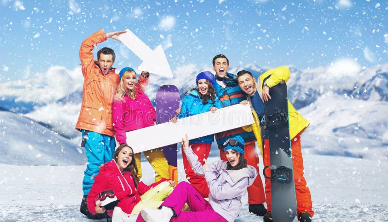 Fresh Snowboarers Posing in Snowing Day Stock Photo - Image of guys ...