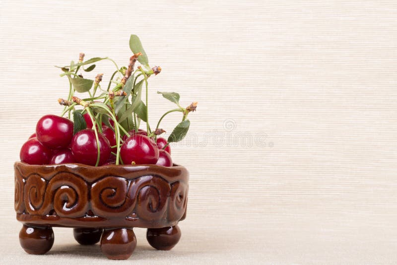 Fresh Sour Cherries in a Ceramic Pot Stock Photo - Image of bowl, round ...
