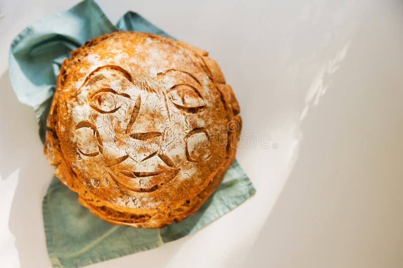 Fresh Sourdough Bread with Face Design Stock Image - Image of meal ...