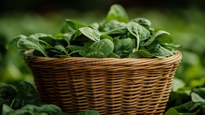 Fresh spinach in a basket stock illustration. Illustration of spinach ...