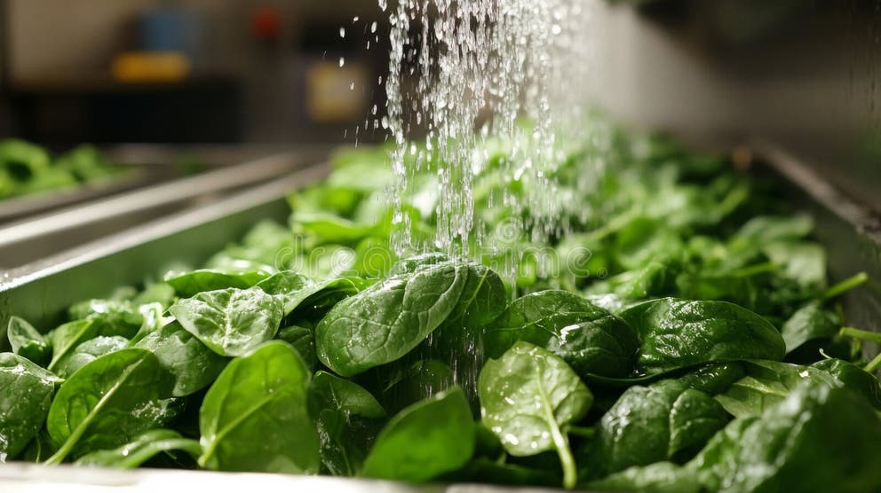 Fresh Spinach Being Washed in a Food Processing Facility Stock ...