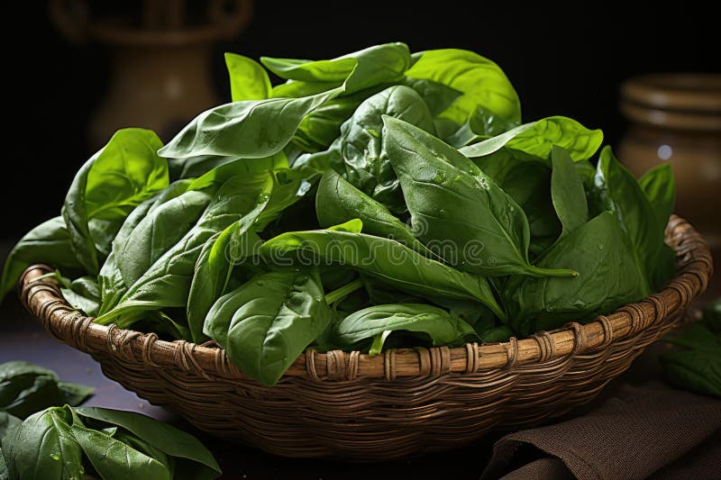 Fresh Spinach Leaves in a Bowl. Leaves Flying. Dark Green Leaves Stock ...