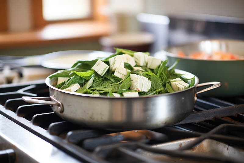 Fresh Spinach and Paneer Blocks before Cooking Stock Photo - Image of cuisine, paneer: 304094178