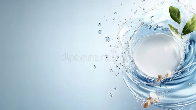 Fresh Splash of Water with Leaves and Air Bubbles on Light Blue ...