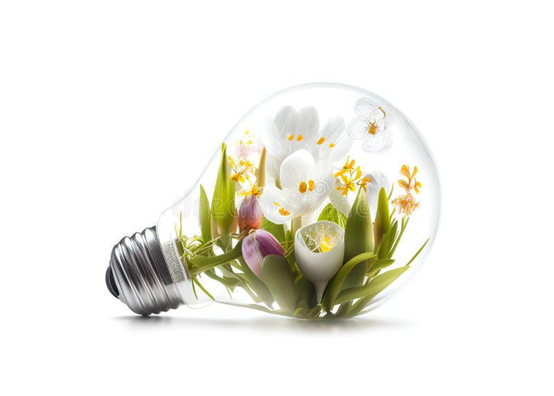 Fresh Spring Bloom Inside the Electrical Bulb,Concept of Saving the ...