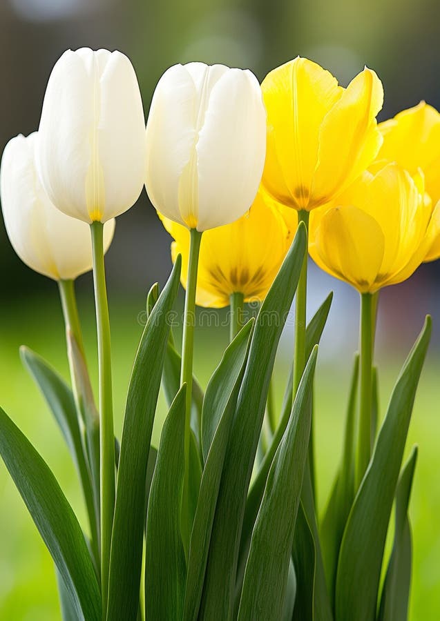 Fresh Spring Easter Flowers, Narcissus and Tulips, Bloom in the Grass ...