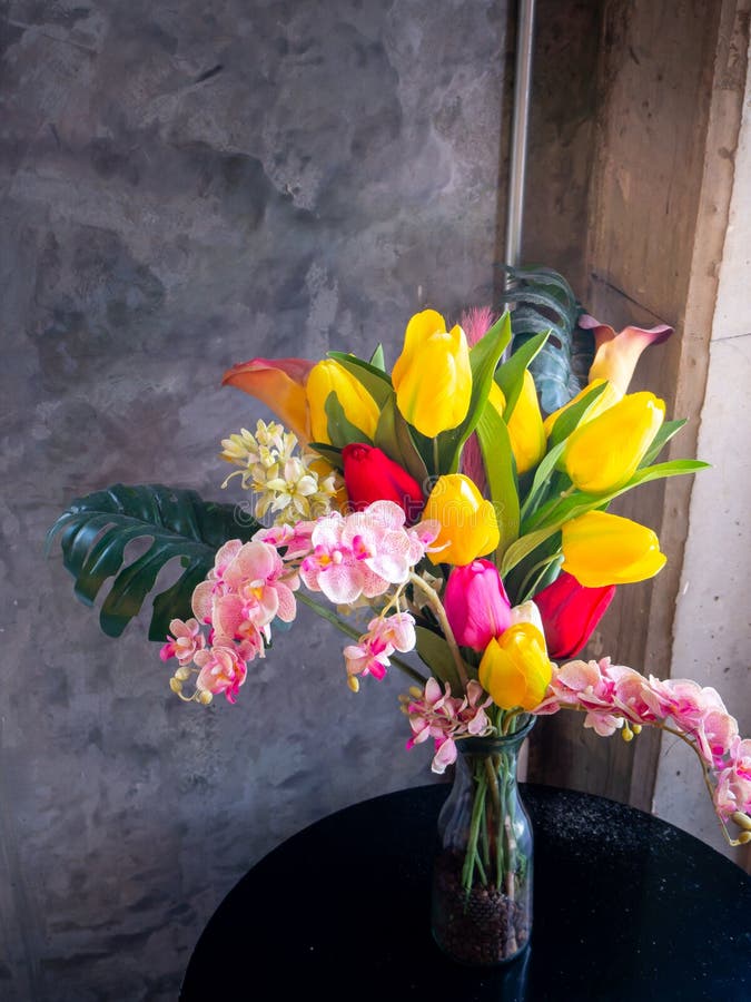 Fresh Spring Flowers on Brick Wall Background Stock Photo - Image of ...