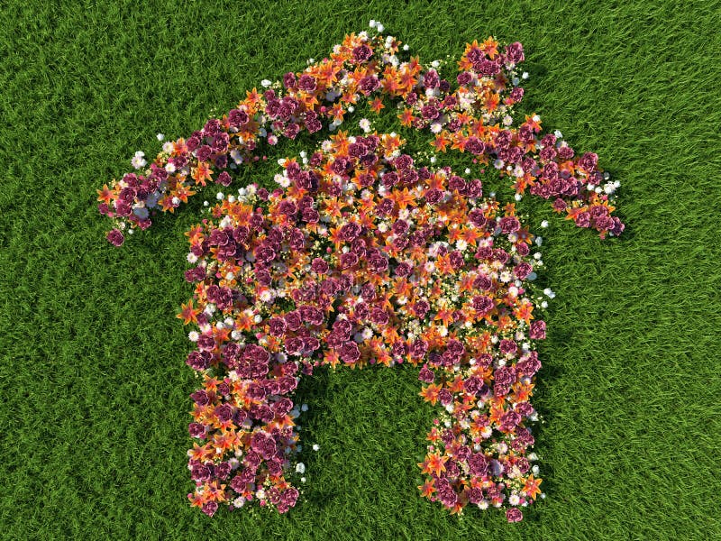 Fresh Spring Flowers in the Shape of a House on a Field Stock ...