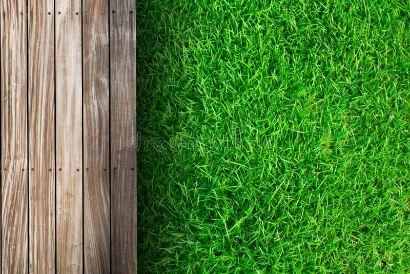 Fresh Spring Green Grass and Wood Floor Stock Image - Image of ...
