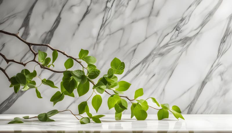 Fresh Spring Green Leaves on Branch in Sunlight with Shadow on White ...