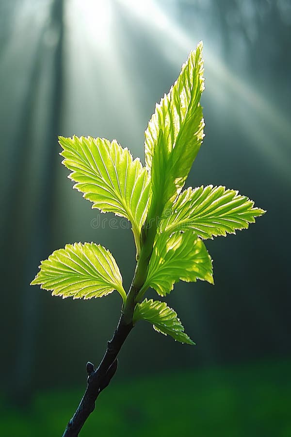 Fresh Spring Leaves Illuminated by Sunbeams. Close-Up of Translucent ...