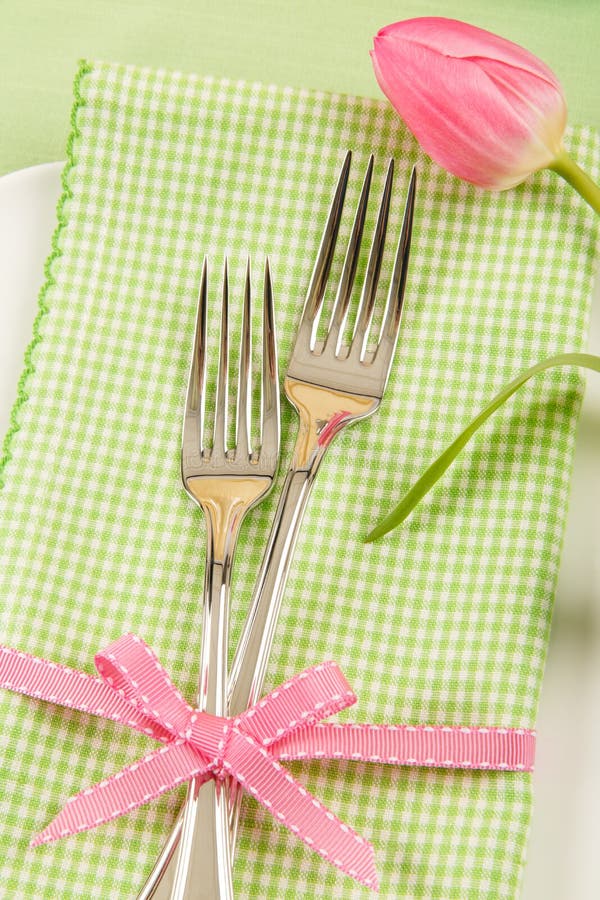 Spring Place Setting with Forks and Tulip Stock Image - Image of ...