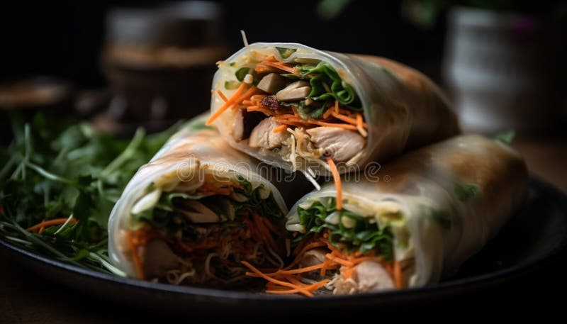 Fresh Spring Roll Appetizer with Meat and Vegetables, Vietnamese ...