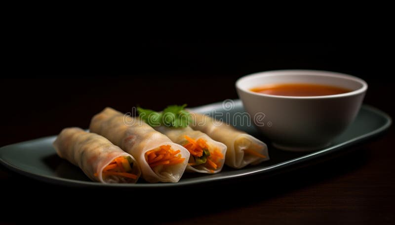 Fresh Spring Roll Appetizer Plate with Rolled Up Vegetable Dim Sum ...